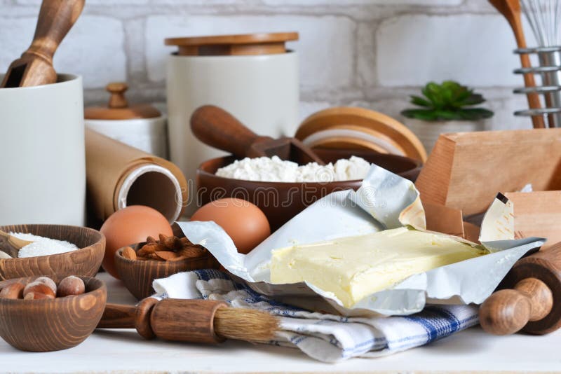 Cooking Process. Baking Ingredients Stock Image - Image of brush, cocoa ...