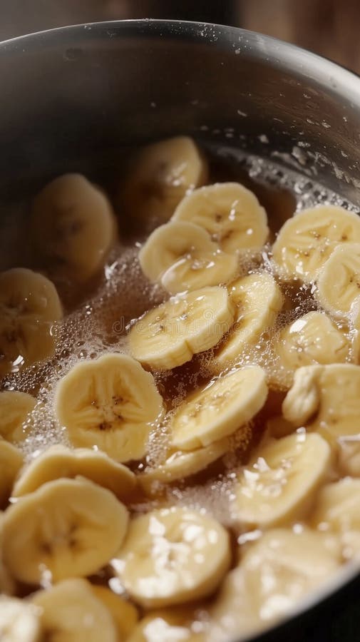 Cooking Process with Boiled Banana Slices in Pot for Culinary ...