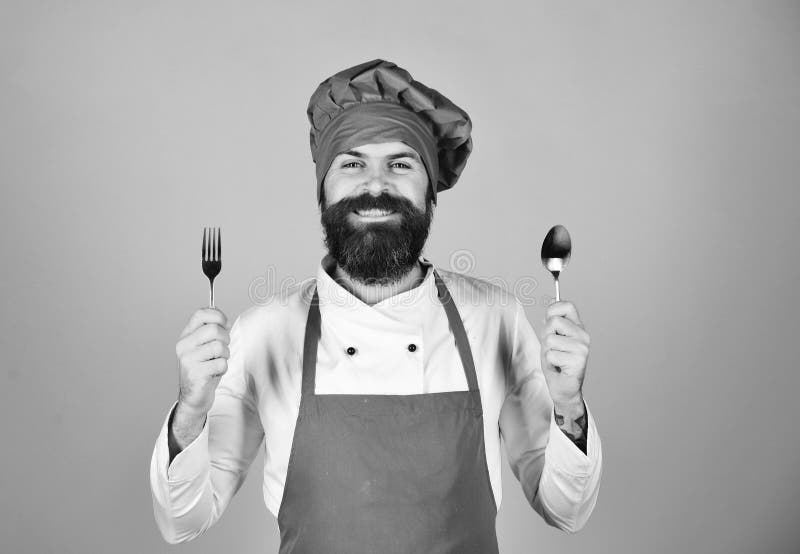 Cooking Process Commercial Concept. Man with Beard Stock Photo - Image ...