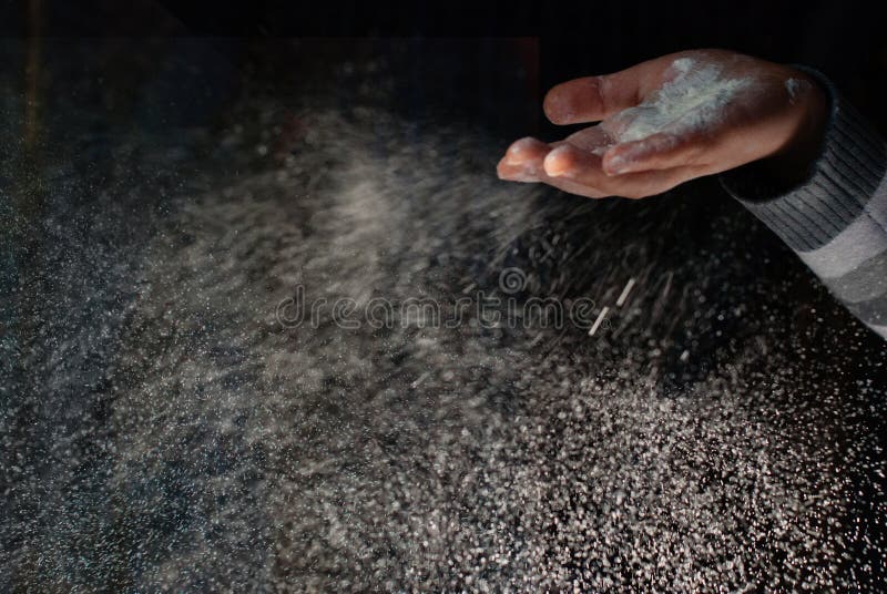 Cooking Process - Flour Dust Over Black Background Stock Photo - Image ...