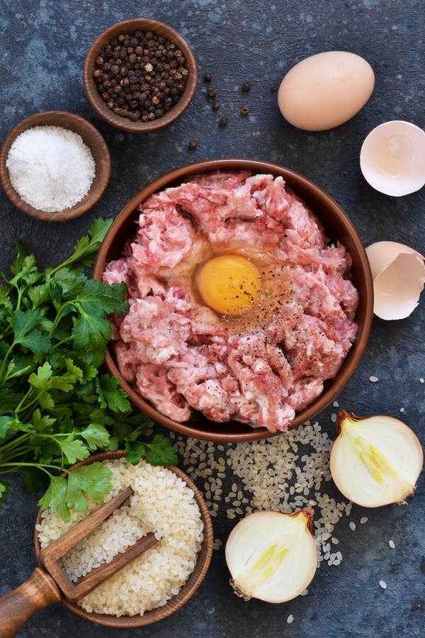 Cooking Process of Meat Balls on the Kitchen Table. Ingredients for ...