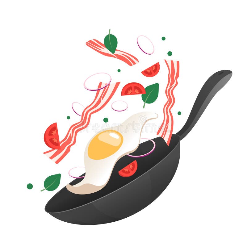 Cooking Process Vector Illustration. Flipping Asian Food in a Pan Stock ...