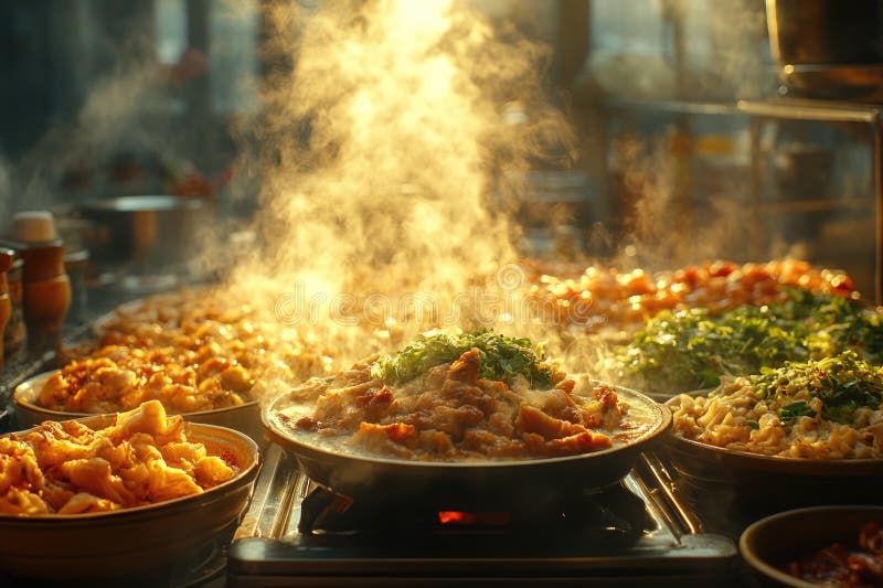 Cooking in Progress, Steaming Hot Meals Ready To Serve Stock Photo ...