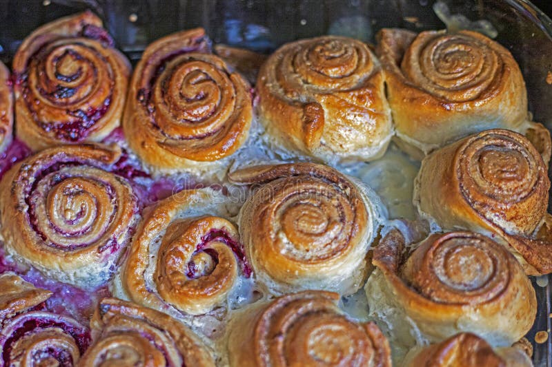Cooking Raspberry and Cinnamon Rolls in Mascarpone Sweet Stock Photo ...