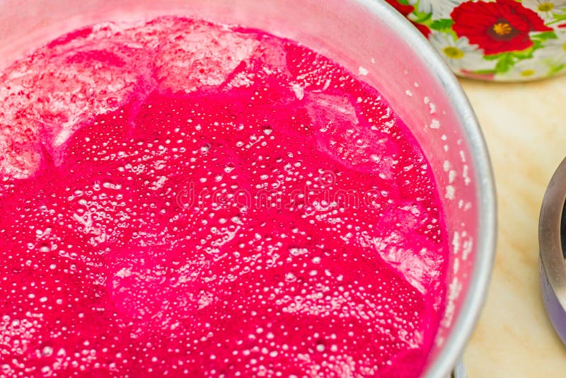 Raspberry Jam in the Process of Cooking the Top View of the Foam is ...