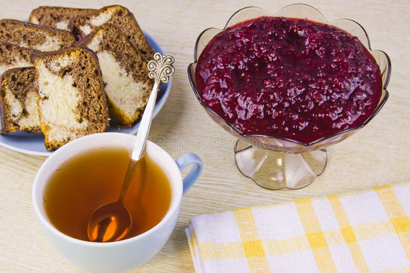 Cooking from a Red Currant, Cakes and Cup with Tea Stock Photo - Image ...