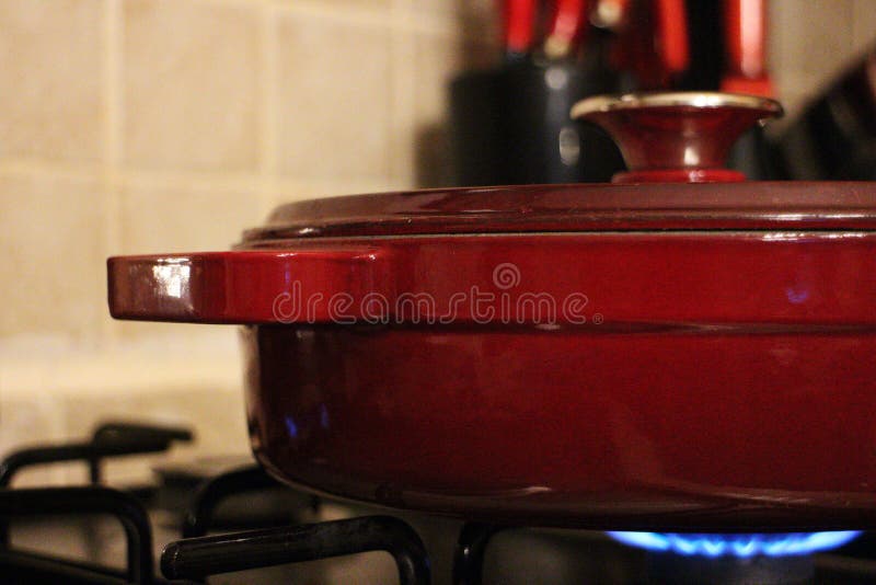 Cooking in red pot stock photo. Image of machine, cooking - 206417532