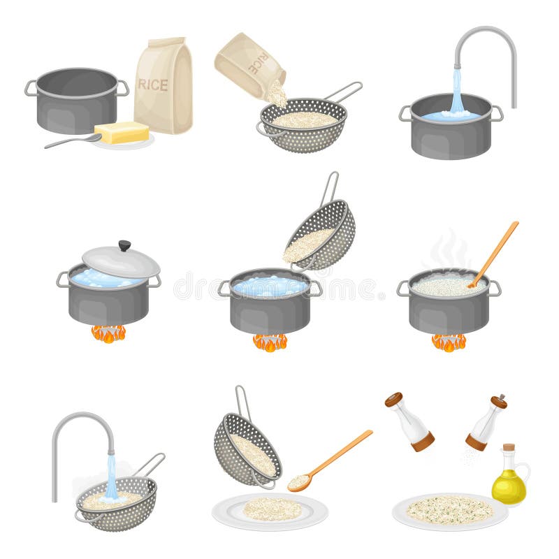 Cooking Rice Process with Head Rice Washing and Poaching on Burner ...