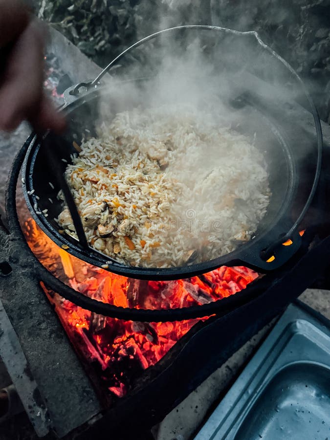 Cooking Rice with Vegetables on Food Fire Stock Photo - Image of pepper ...