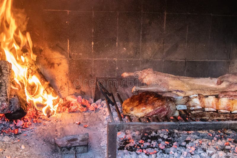 Cooking roast meat stock photo. Image of metal, roast - 195117522