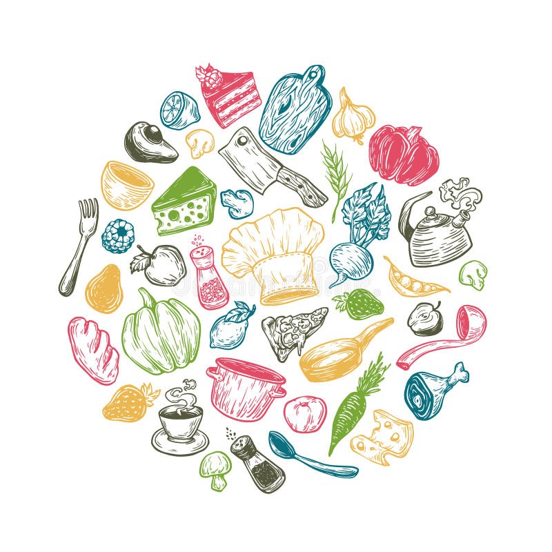 Cooking, Round Composition. Stock Illustration - Illustration of cafe ...