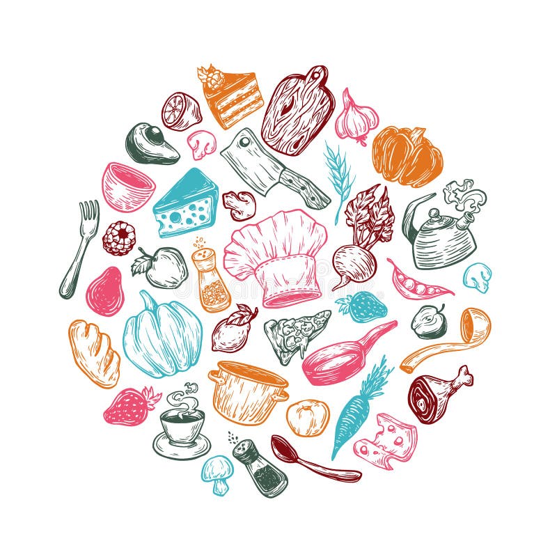 Cooking, Round Composition. Stock Illustration - Illustration of pastry ...