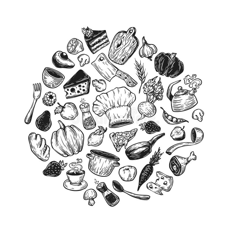 Cooking, Round Composition. Stock Illustration - Illustration of ...