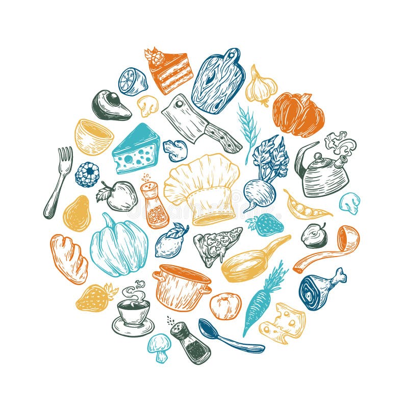 Cooking, Round Composition. Stock Vector - Illustration of cafe, pastry ...