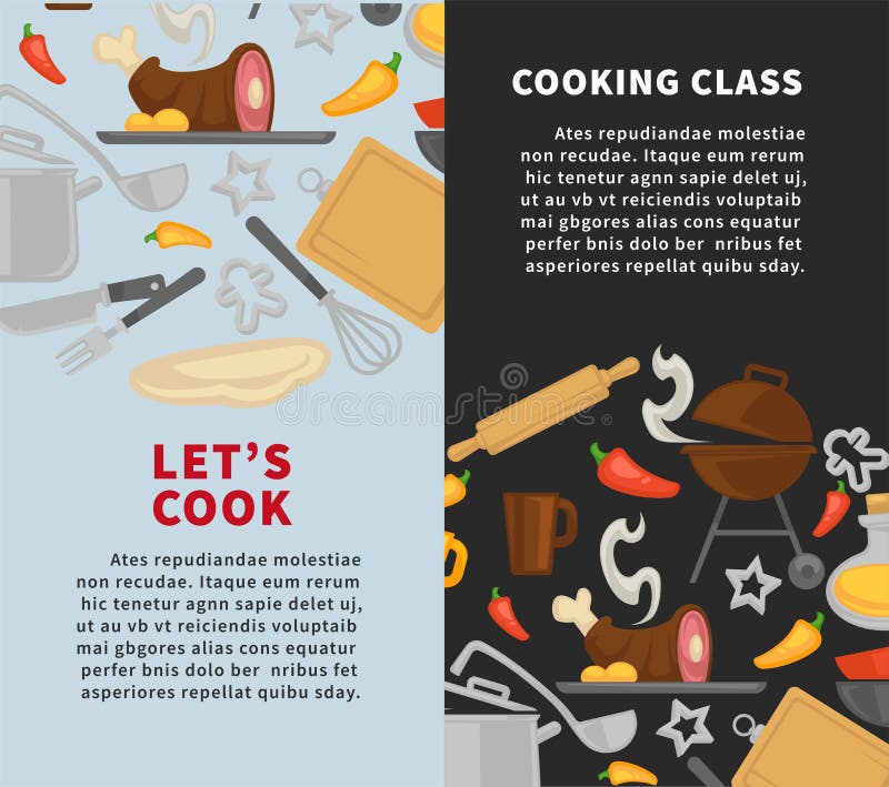 Cooking School Chef Master Classes Vector Poster Stock Vector ...