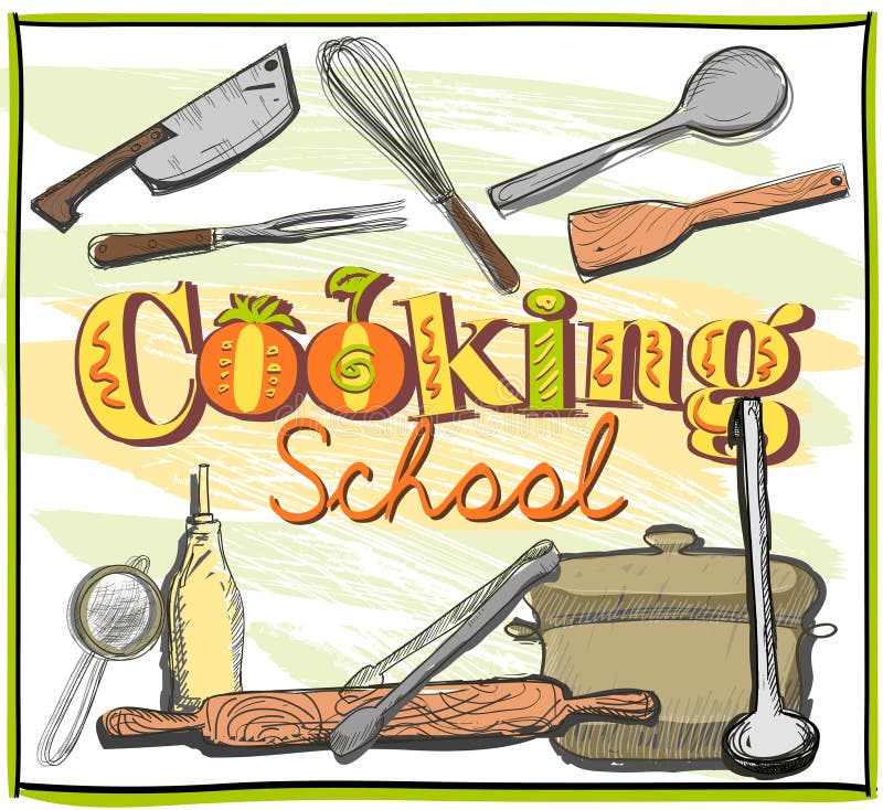 Cooking School Graphic with Utensils. Stock Vector - Illustration of ...