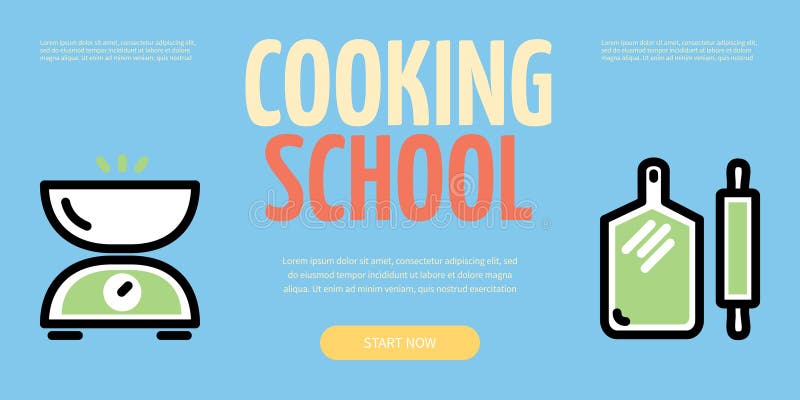 Cooking School Horizontal Placard Poster Banner Card Template. Vector ...