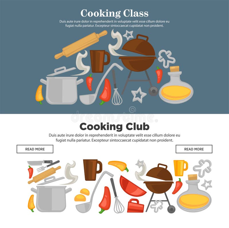 Cooking Club Chef Kitchenware Icons Vector Poster Stock Vector ...