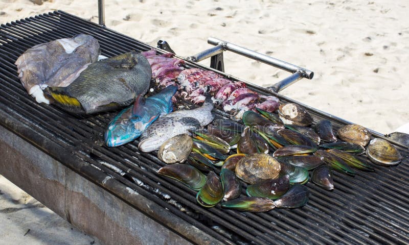 Cooking Seafood on the Grill Stock Photo - Image of mussels, meal: 67370324