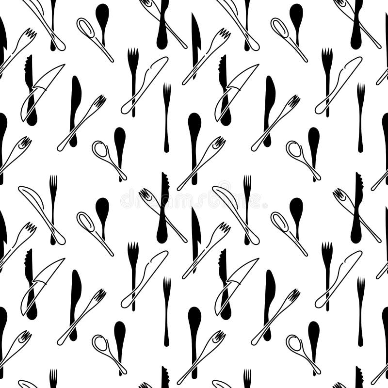 Cooking Seamless Pattern. Outline Cutlery Background. Kitchen Utensils ...