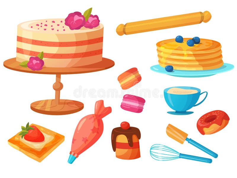 Cooking Set Vector. Baker. Objects Baking Cake. Flat Stock Vector ...