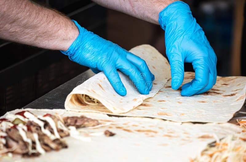 Cooking Shawarma in the Kitchen in a Cafe Stock Photo - Image of kebab ...