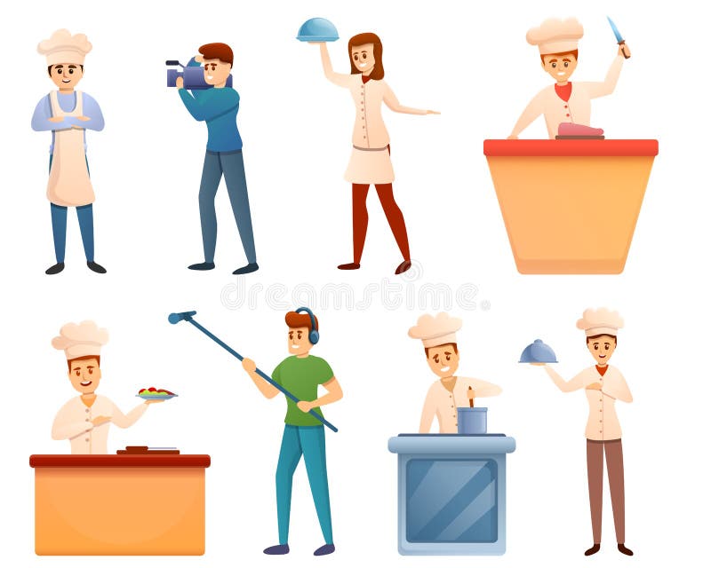 Cooking Show Icons Set, Cartoon Style Stock Vector - Illustration of ...