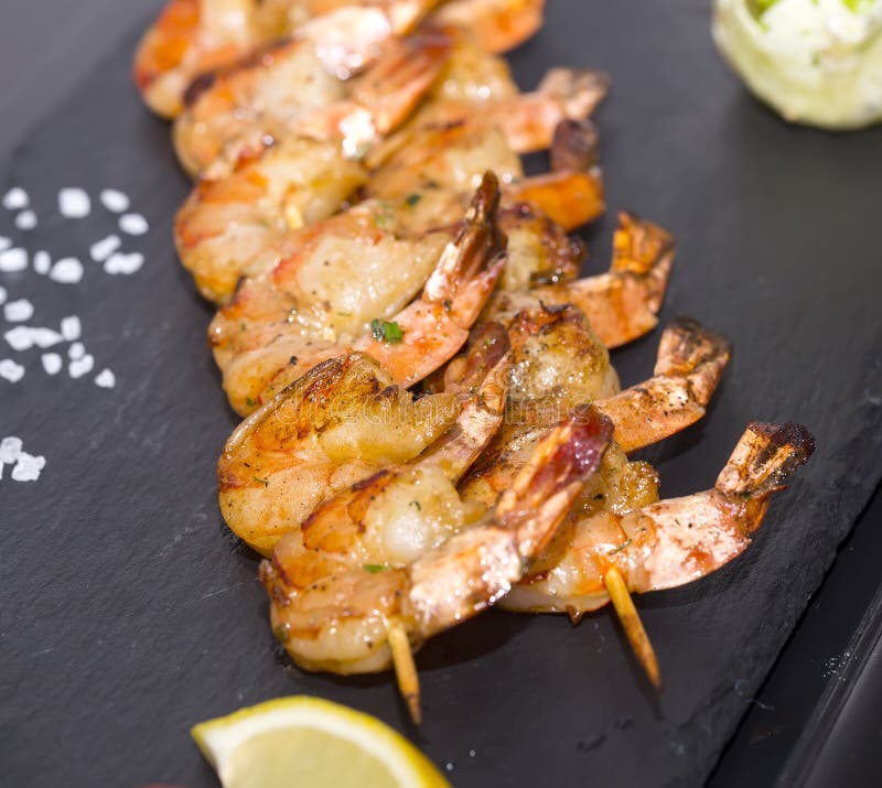Cooking Shrimp on the Grill Stock Image - Image of restaurant, kitchen ...