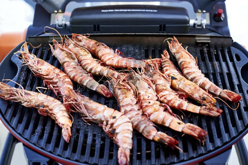 Cooking Shrimp on the Grill Stock Image - Image of marinated, lunch ...