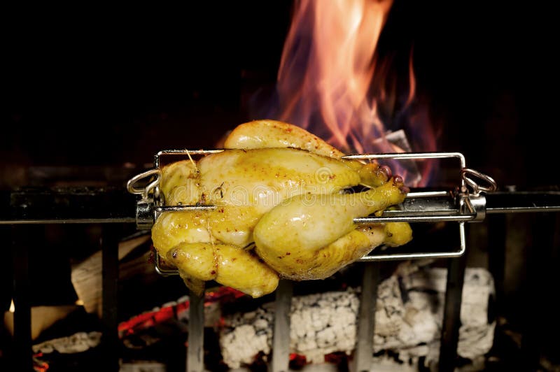 Cooking skewered chicken stock photo. Image of cooking - 89969024