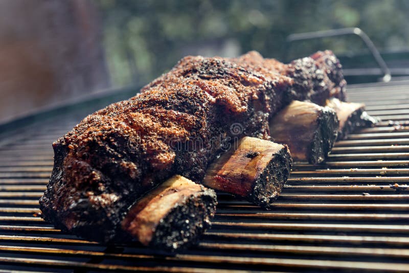Cooking Smoked Beef Ribs on the Grill Stock Image - Image of barbecue ...