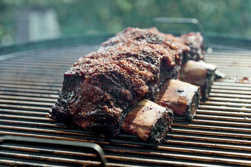 Cooking Smoked Beef Ribs on the Grill Stock Image - Image of roasted ...