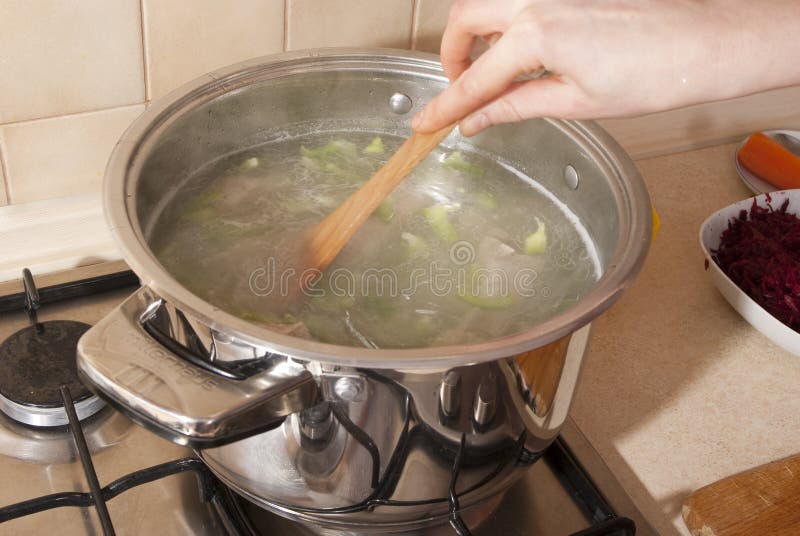 Cooking of soup stock photo. Image of utensil, preparation - 12598086