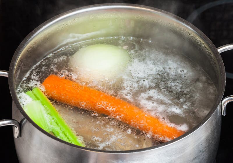 Boiling Meat Broth in Stew Pan Close Up Stock Image - Image of diet ...