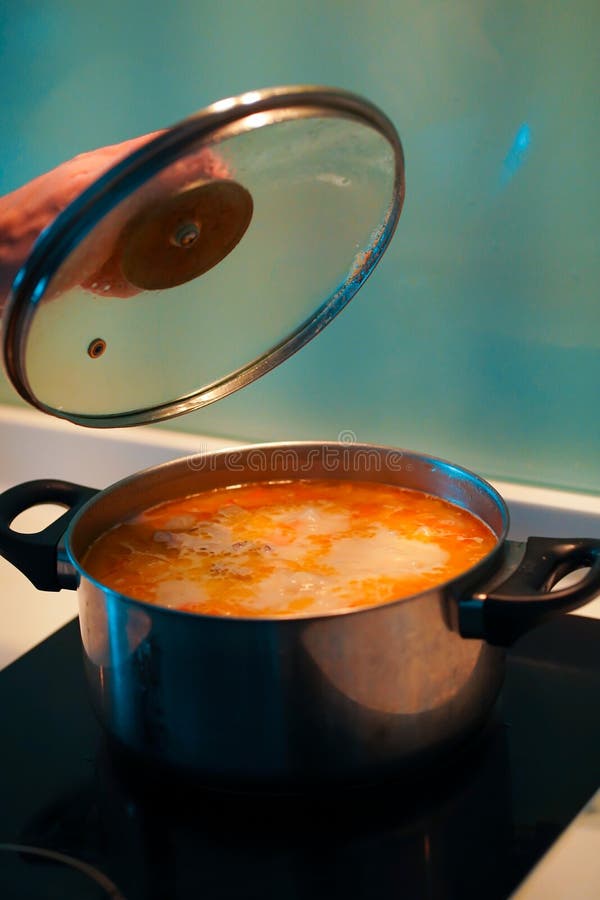 Cooking Soup in a Pan on an Induction Stove Stock Photo - Image of ...