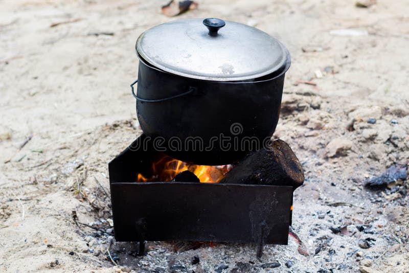 Cooking Soup in a Pot on the Fire Stock Image - Image of cooking ...