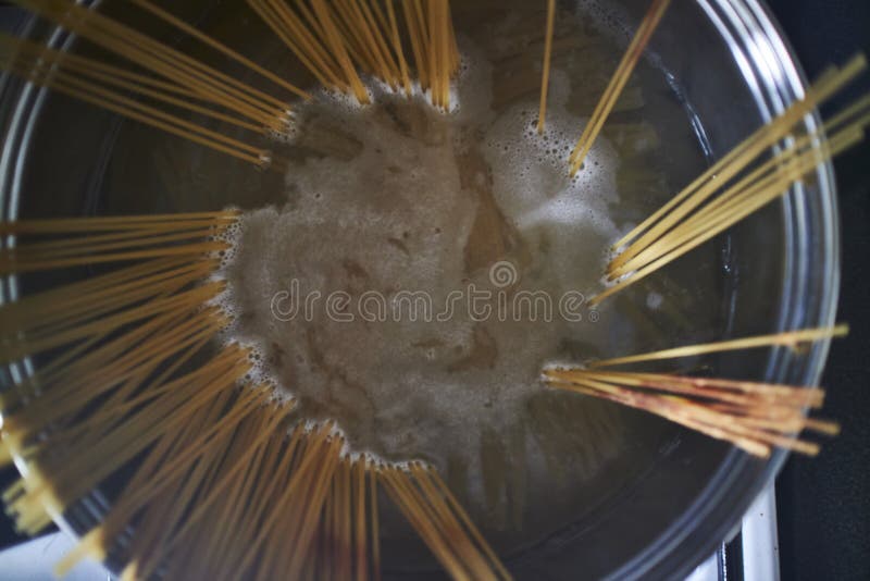 Cooking spaghetti in a pot stock image. Image of healthy - 196583465