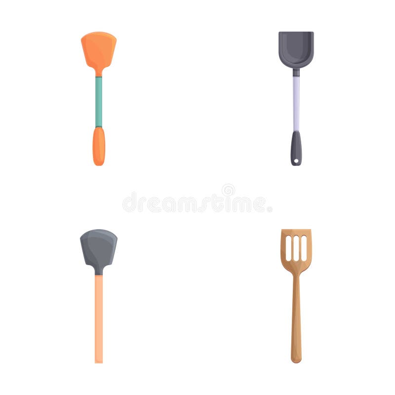 Cooking Spatula Icons Set Cartoon Vector. Kitchen Spatula of Various ...