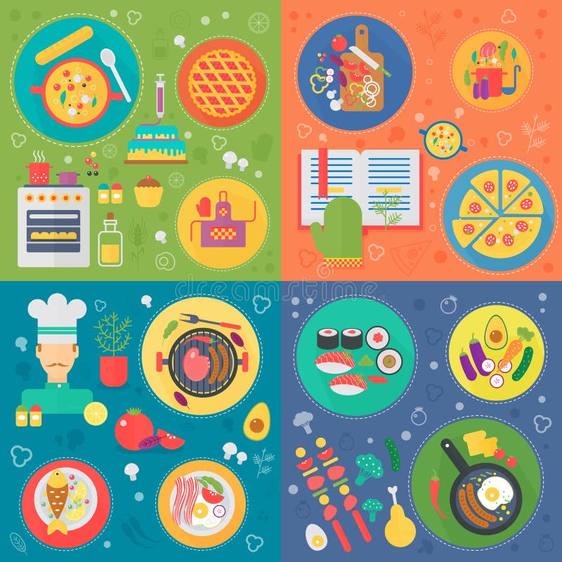 Cooking Square Concepts Set. Cooking Process, Food Recipes Flat Vector ...