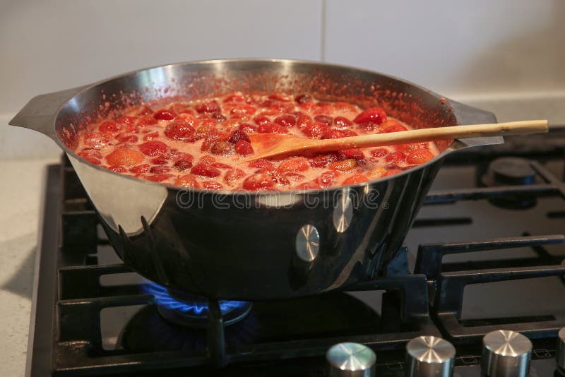 Cooking Strawberry Jam in a Large Bowl at Home Stock Image - Image of ...