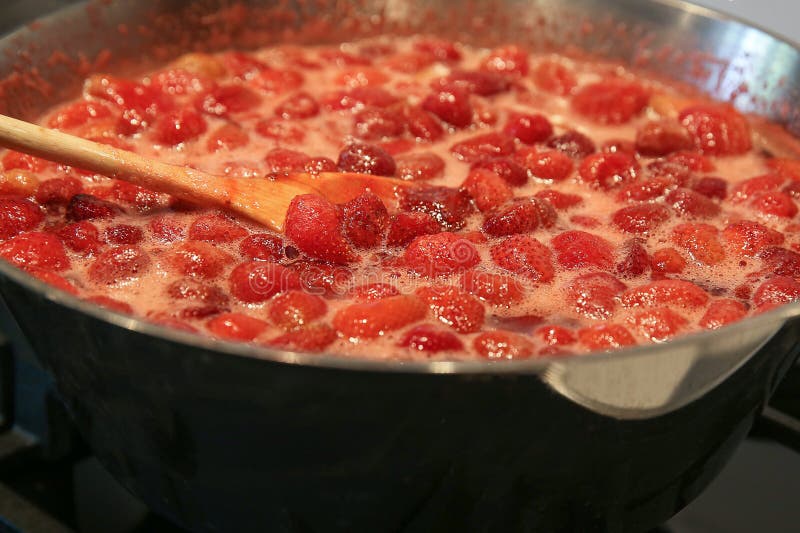Cooking Strawberry Jam in a Large Bowl at Home Stock Photo - Image of ...