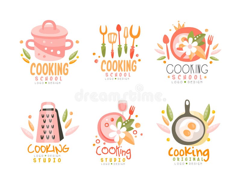 Cooking Studio Logo Design with Different Kitchen Utensils Vector Set ...