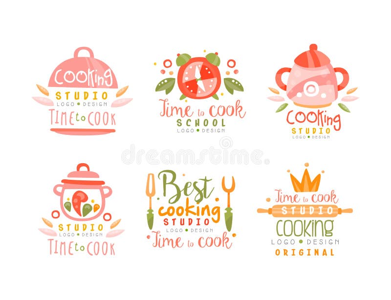 Cooking Studio Logo Design with Different Kitchen Utensils Vector Set ...