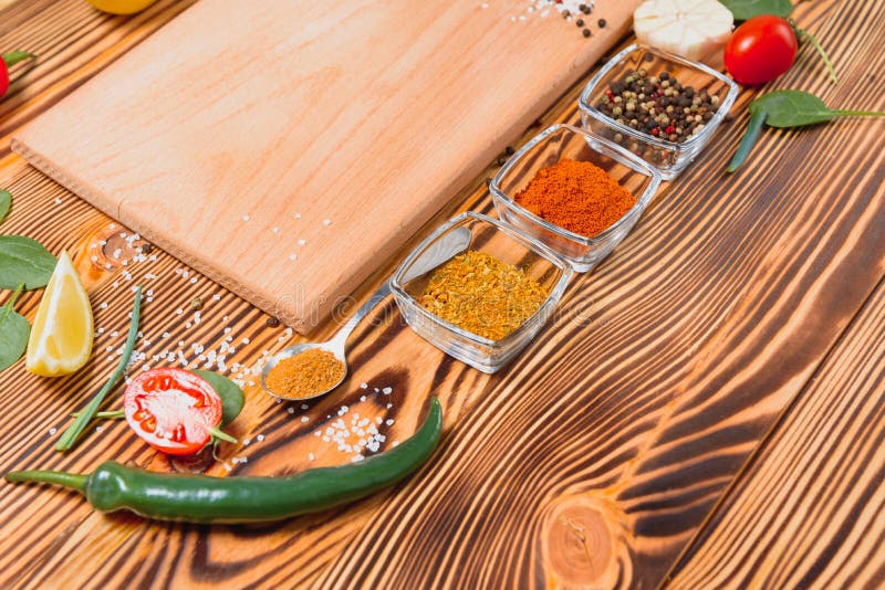Cooking Table. Background with Spices and Vegetables. Top View Stock ...