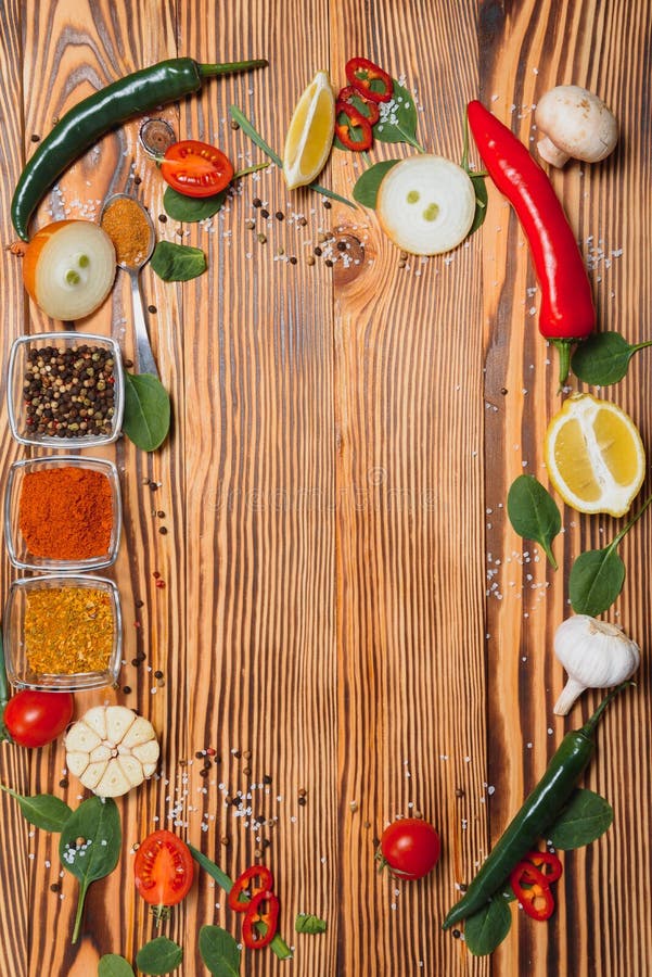 Cooking Table. Background with Spices and Vegetables. Top View Stock ...