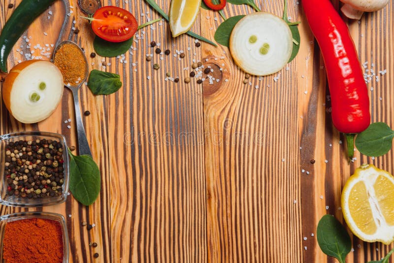 Cooking Table. Background with Spices and Vegetables. Top View Stock ...