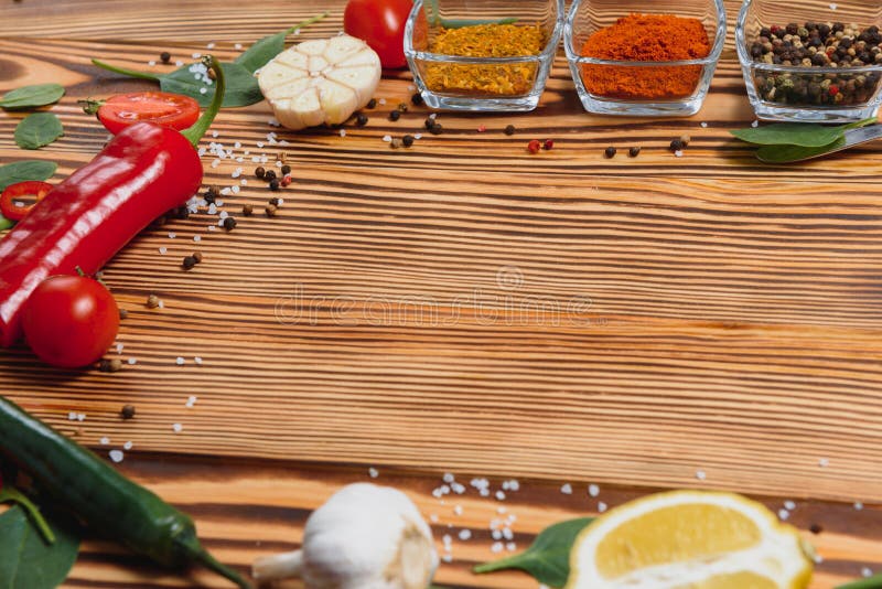 Cooking Table. Background with Spices and Vegetables. Top View Stock ...
