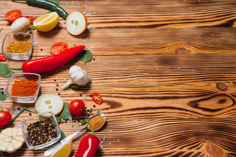 Cooking Table. Background with Spices and Vegetables. Top View Stock ...