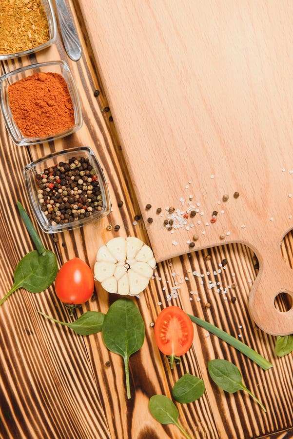 Cooking Table. Background with Spices and Vegetables. Top View Stock ...