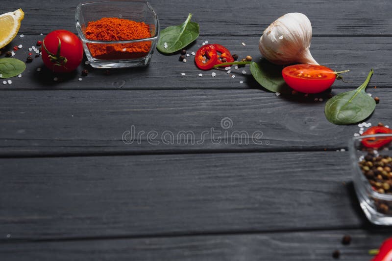 Cooking Table. Background with Spices and Vegetables. Top View Stock ...